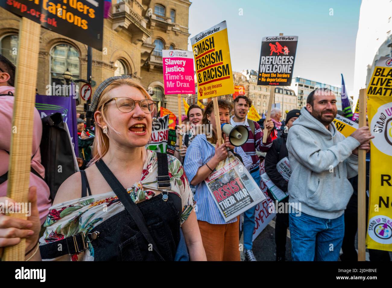 London, UK. 19th Mar, 2022. As part of a National demonstration a March ...