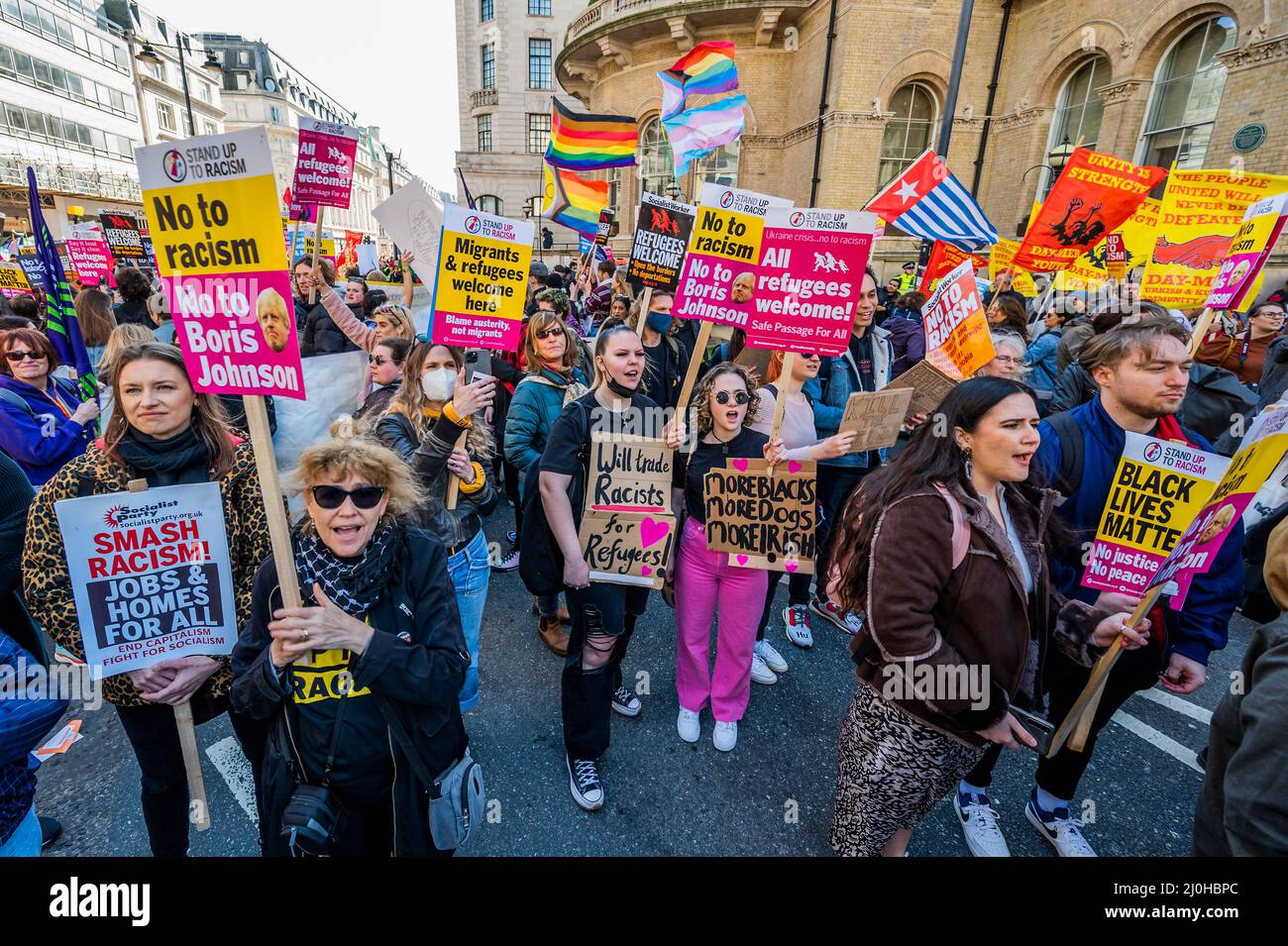 London, UK. 19th Mar, 2022. As part of a National demonstration a March ...