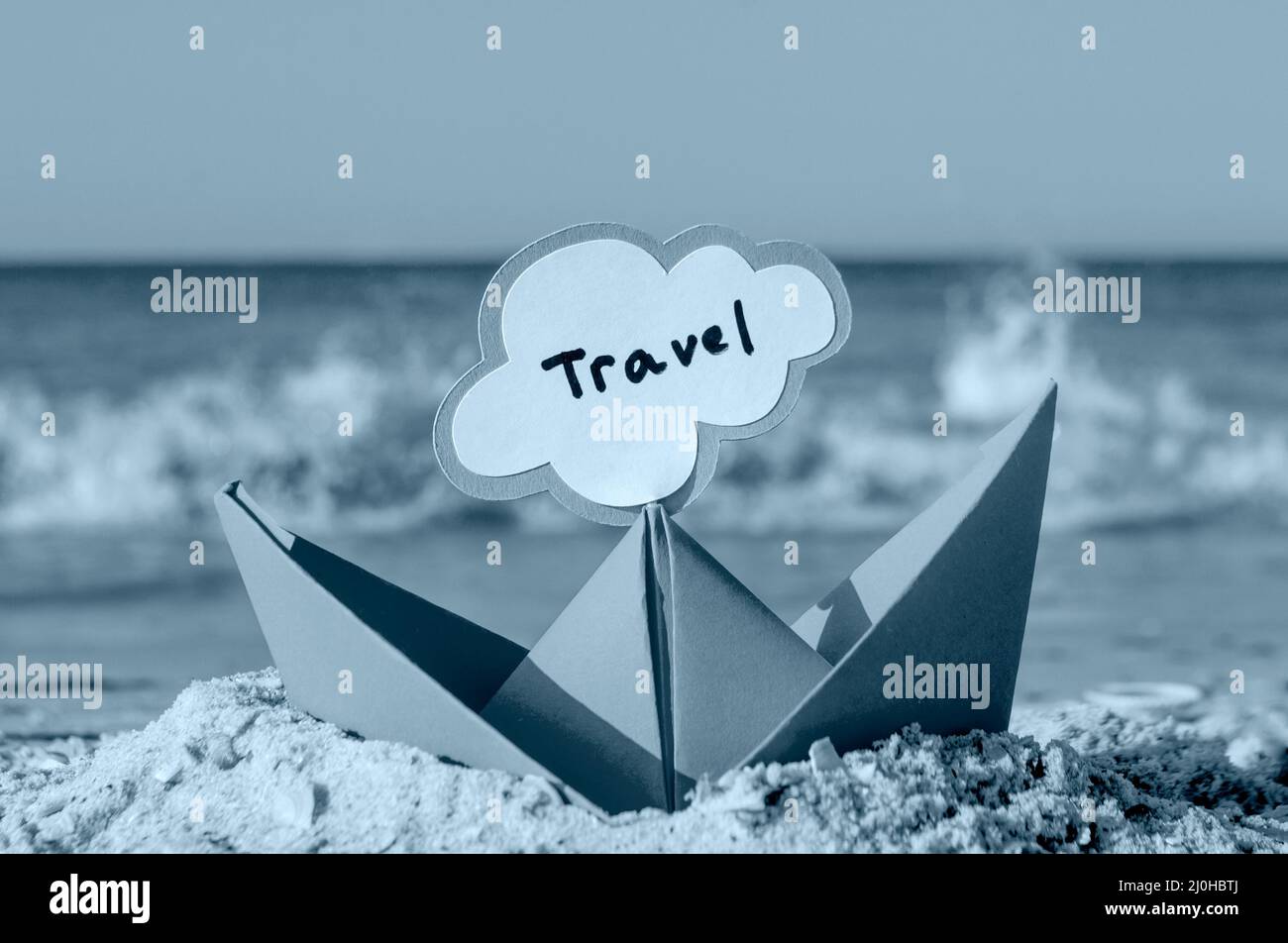 Orange Paper Boat on Sandy Seashore Close-up. Small Boat from Paper ...