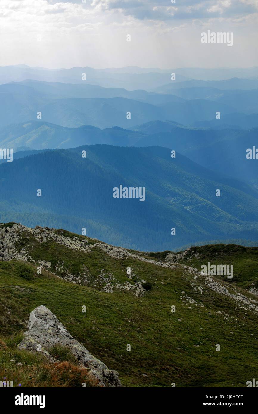 Carpathians mountain range at summer morning. Beauty of wild virgin ...