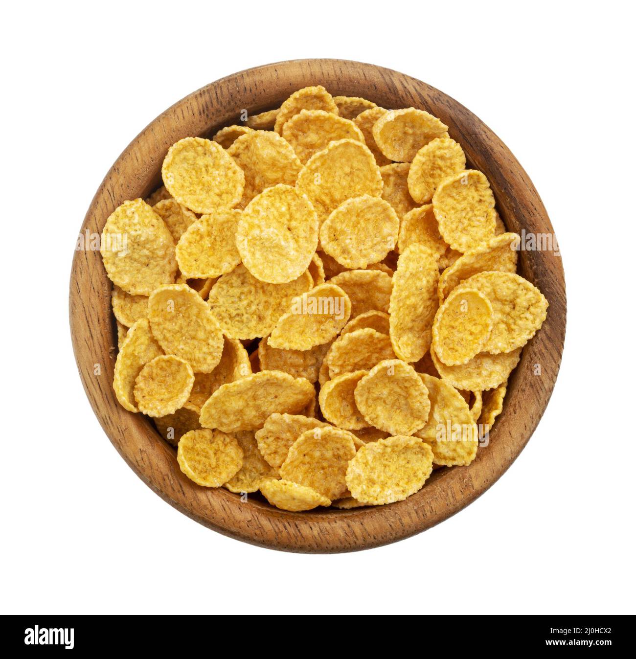 Wooden bowl of corn flakes isolated on white background, top view Stock ...