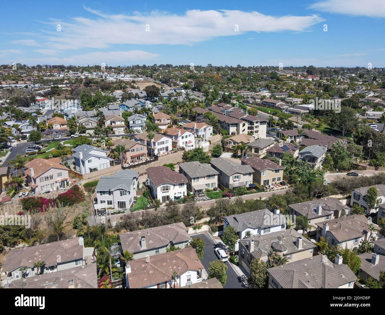 Aerial view of suburb area with residential villa in San Diego ...