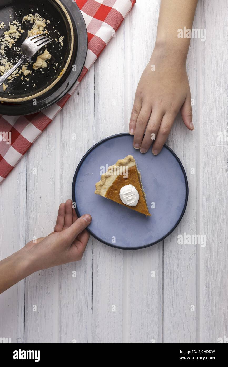 Food table overhead hands reaching hi-res stock photography and images ...