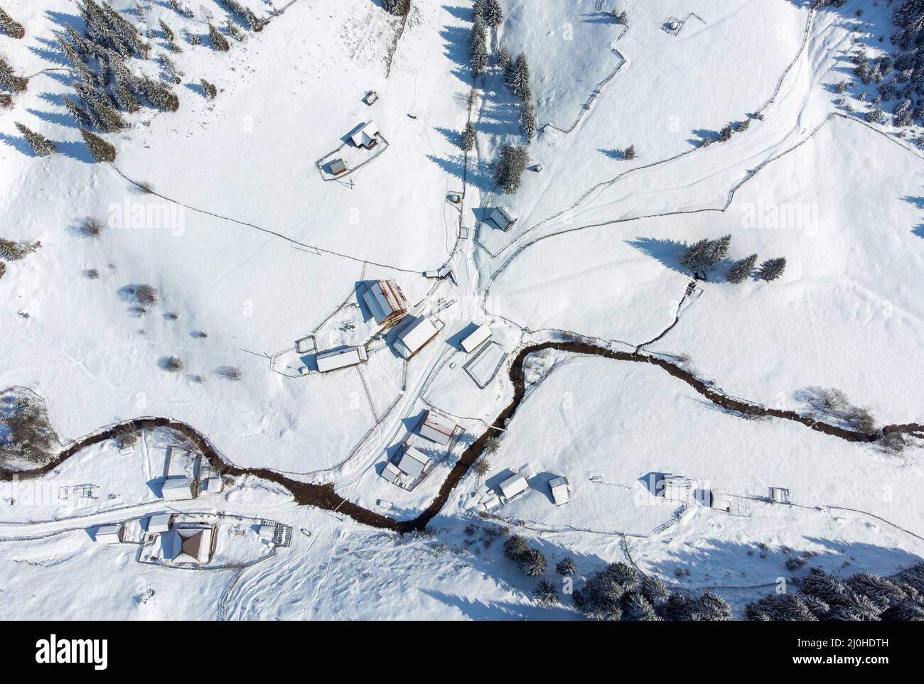 Aerial view of a snow-covered field Stock Photo - Alamy