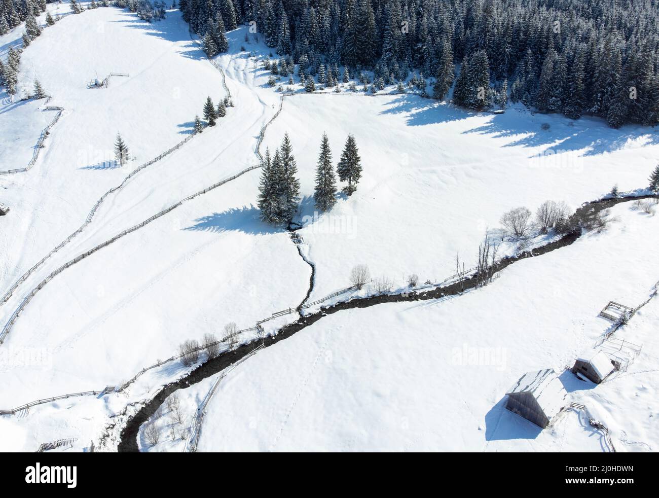 Aerial view of a snow-covered field Stock Photo - Alamy
