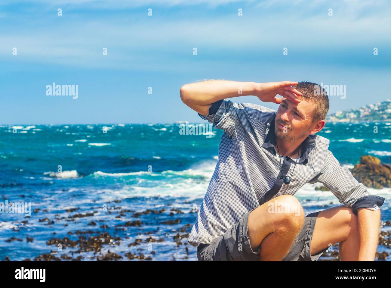 Male model tourist traveler landscape Town Cape Town South Africa Stock ...