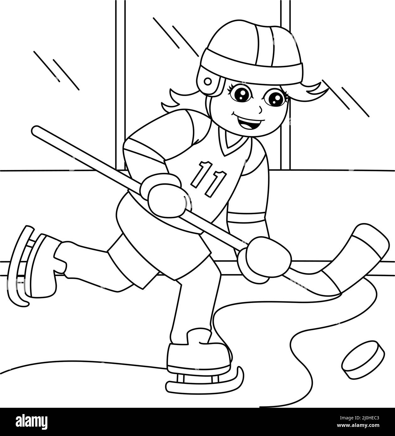 Girl Playing Hockey Coloring Page for Kids Stock Vector Image & Art - Alamy