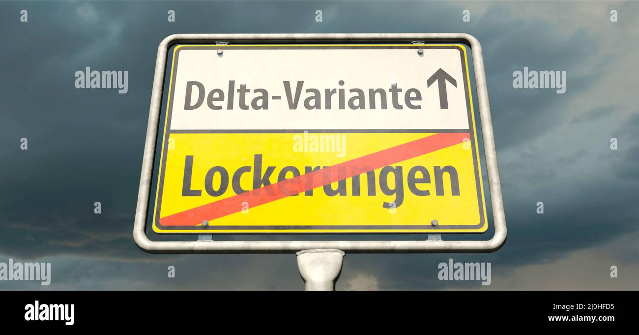 A German place-name sign with the Germans words Lockerungen and Delta ...