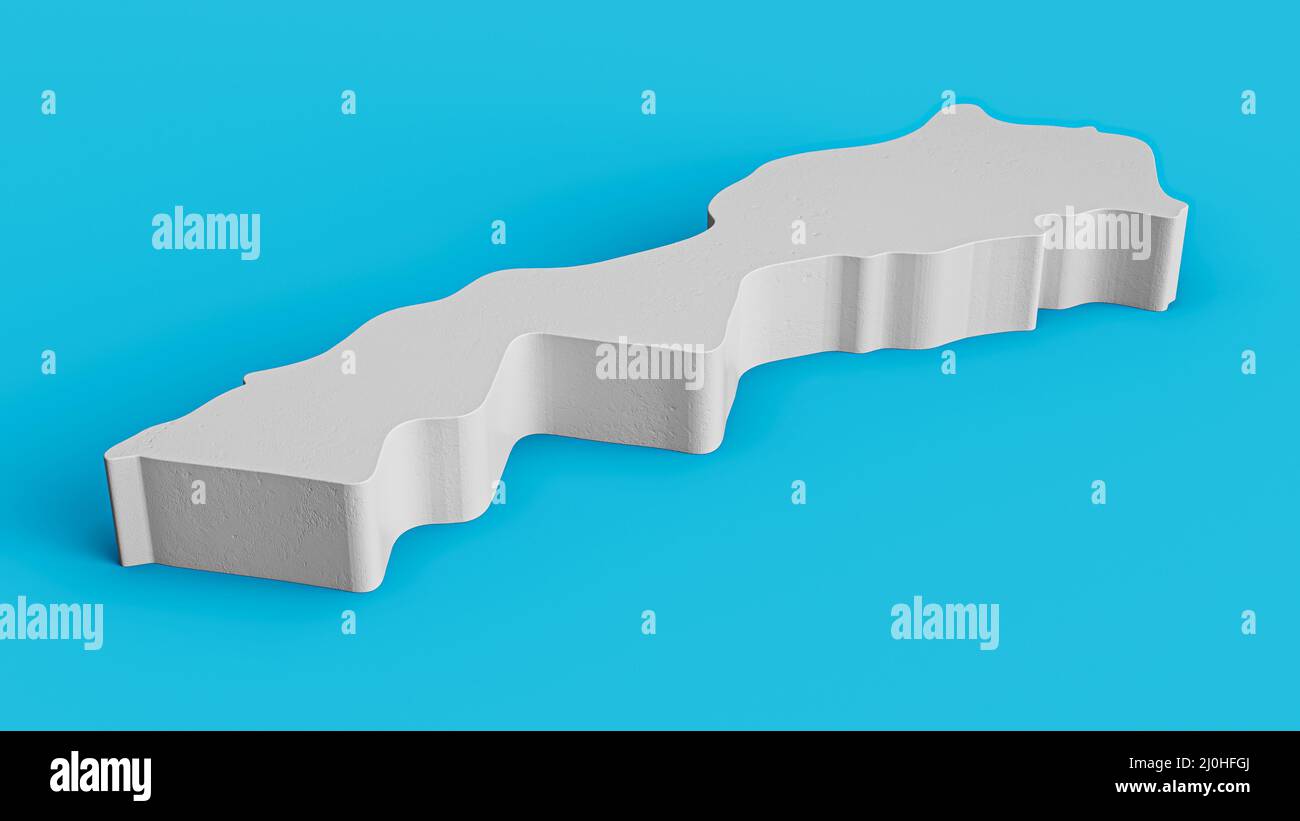 3d illustration of the shape of Morocco map on a Blue surface Stock ...
