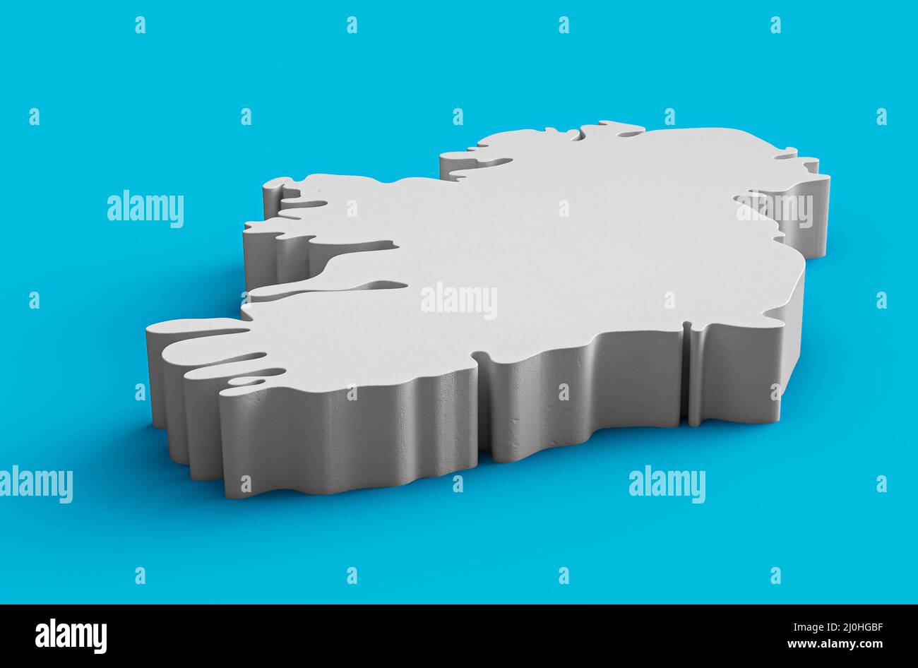 3d illustration of the Ireland Topographic map shape on a Blue surface ...