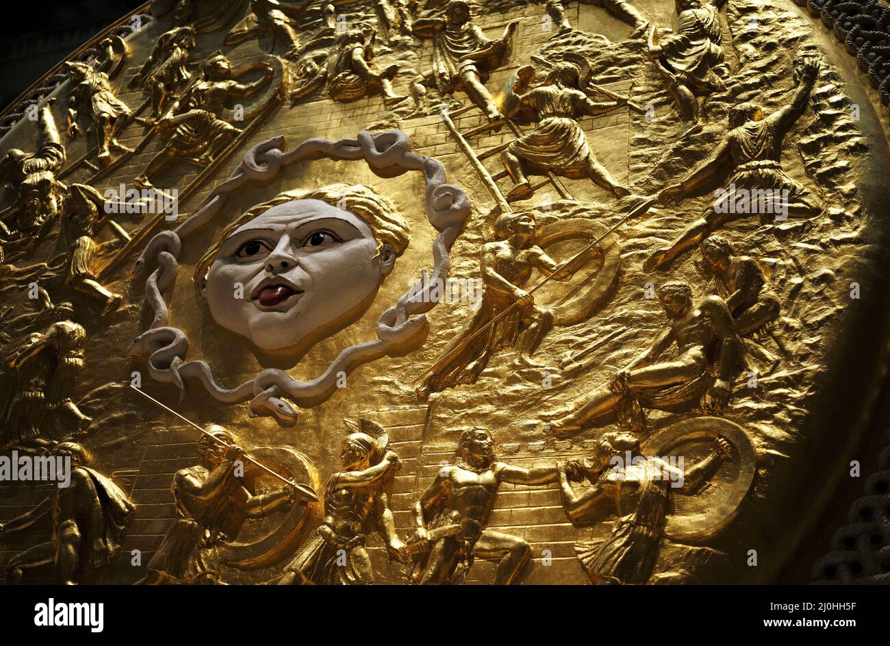 Detail of Medusa on the shield of Athena Stock Photo - Alamy