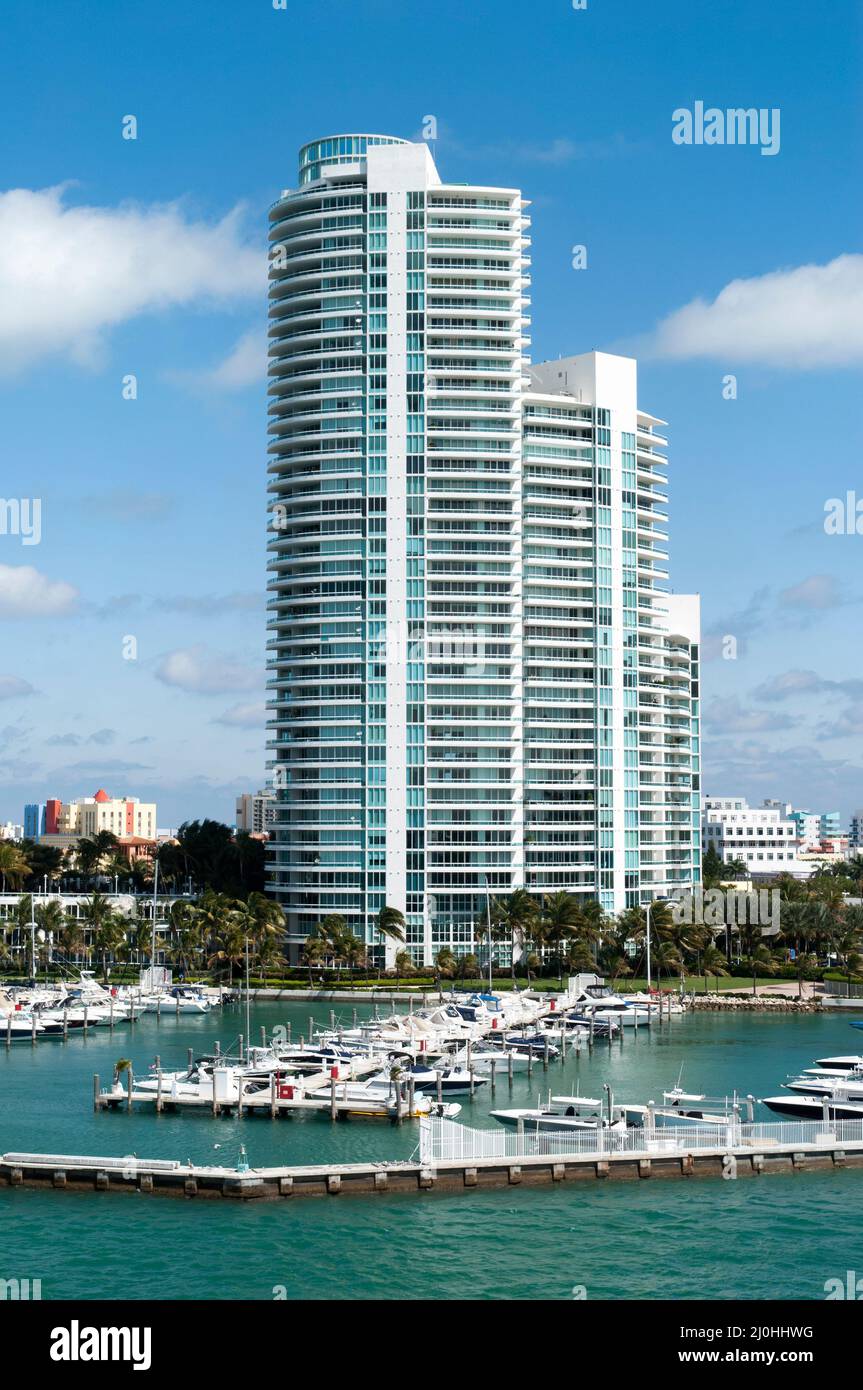 The little marina and modern residential building in Miami South Beach ...