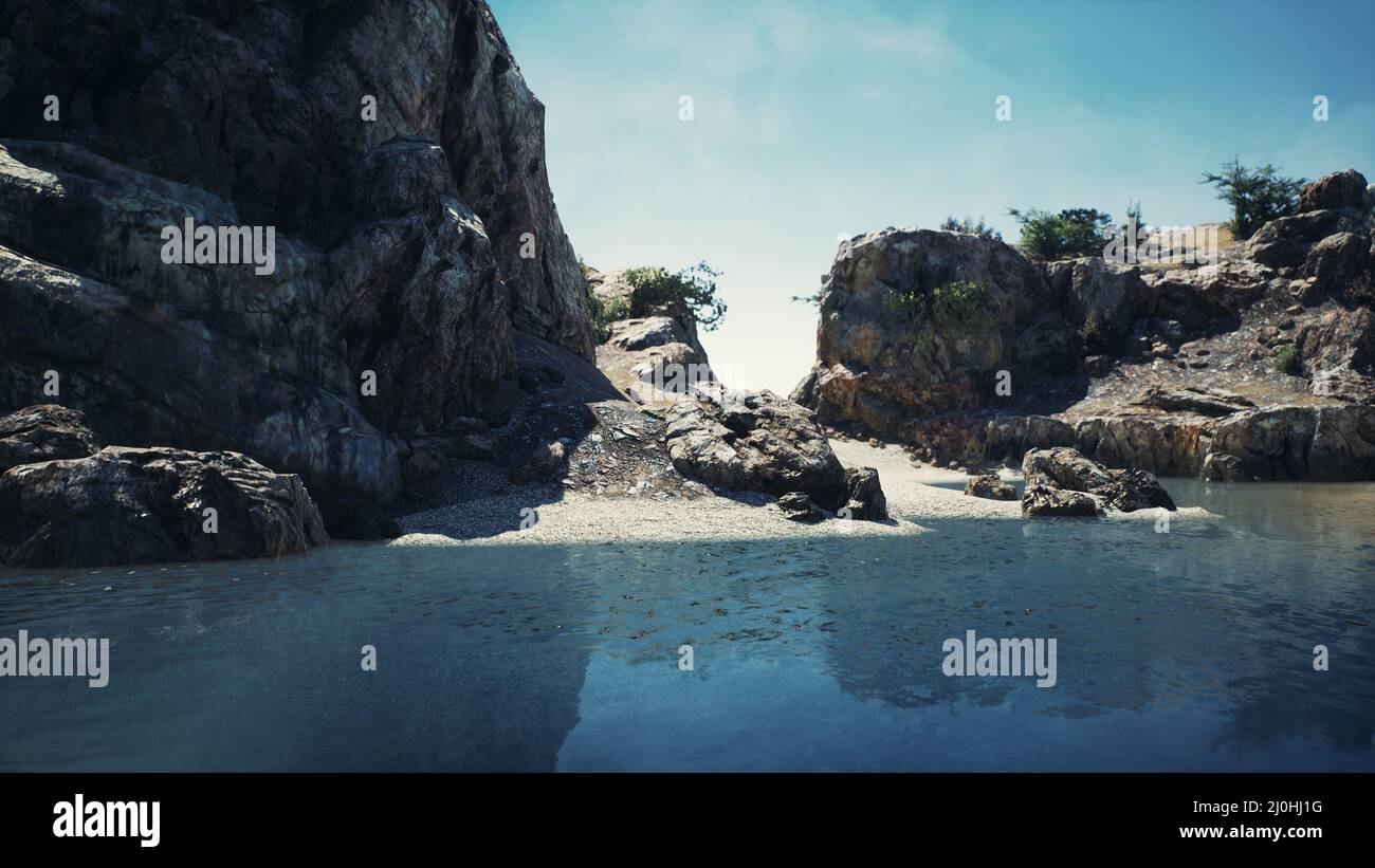 Coastal view of a sand beach with cliffs Stock Photo - Alamy