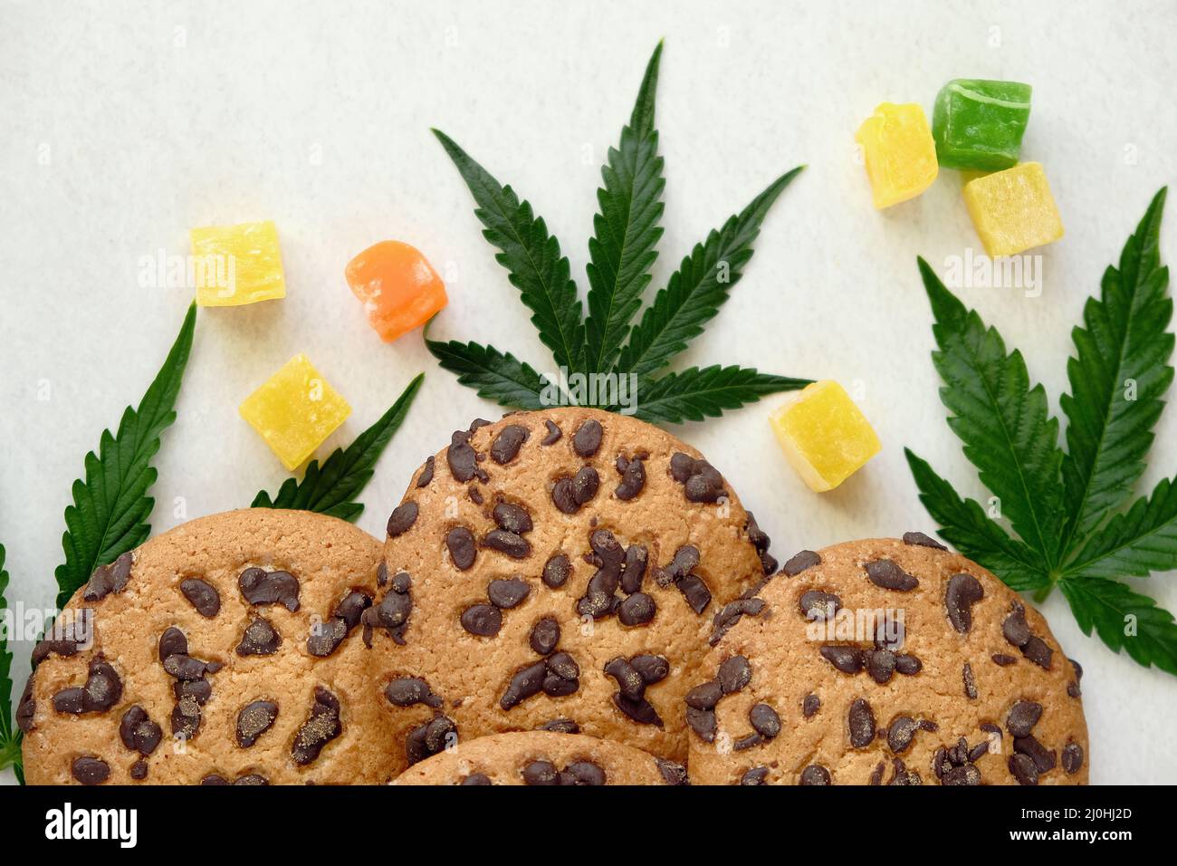 American cookies with cannabis extract. Sweets with CBD oil. Marijuana ...