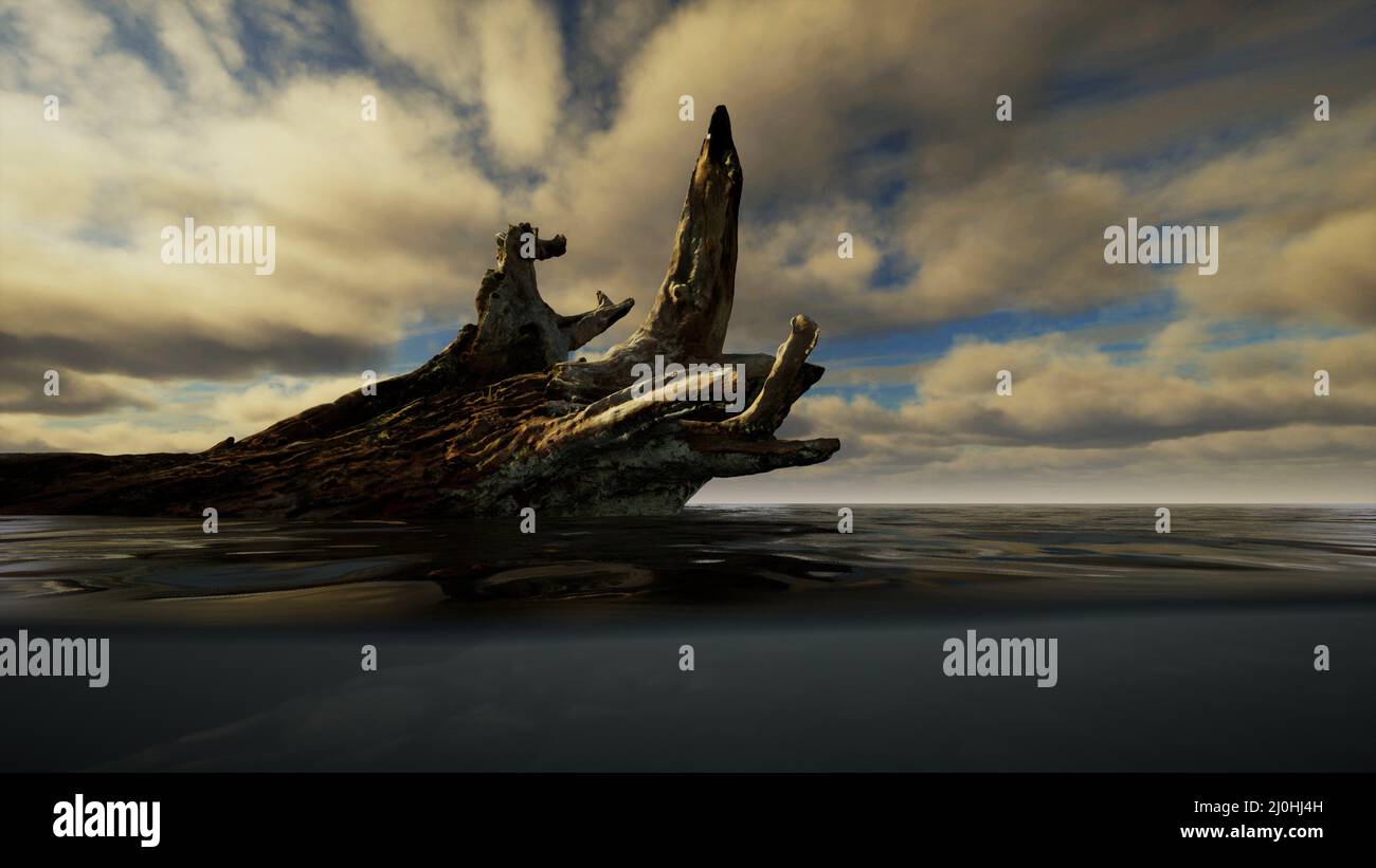 Ocean seascape with sky and ocean wave splitted by waterline to ...