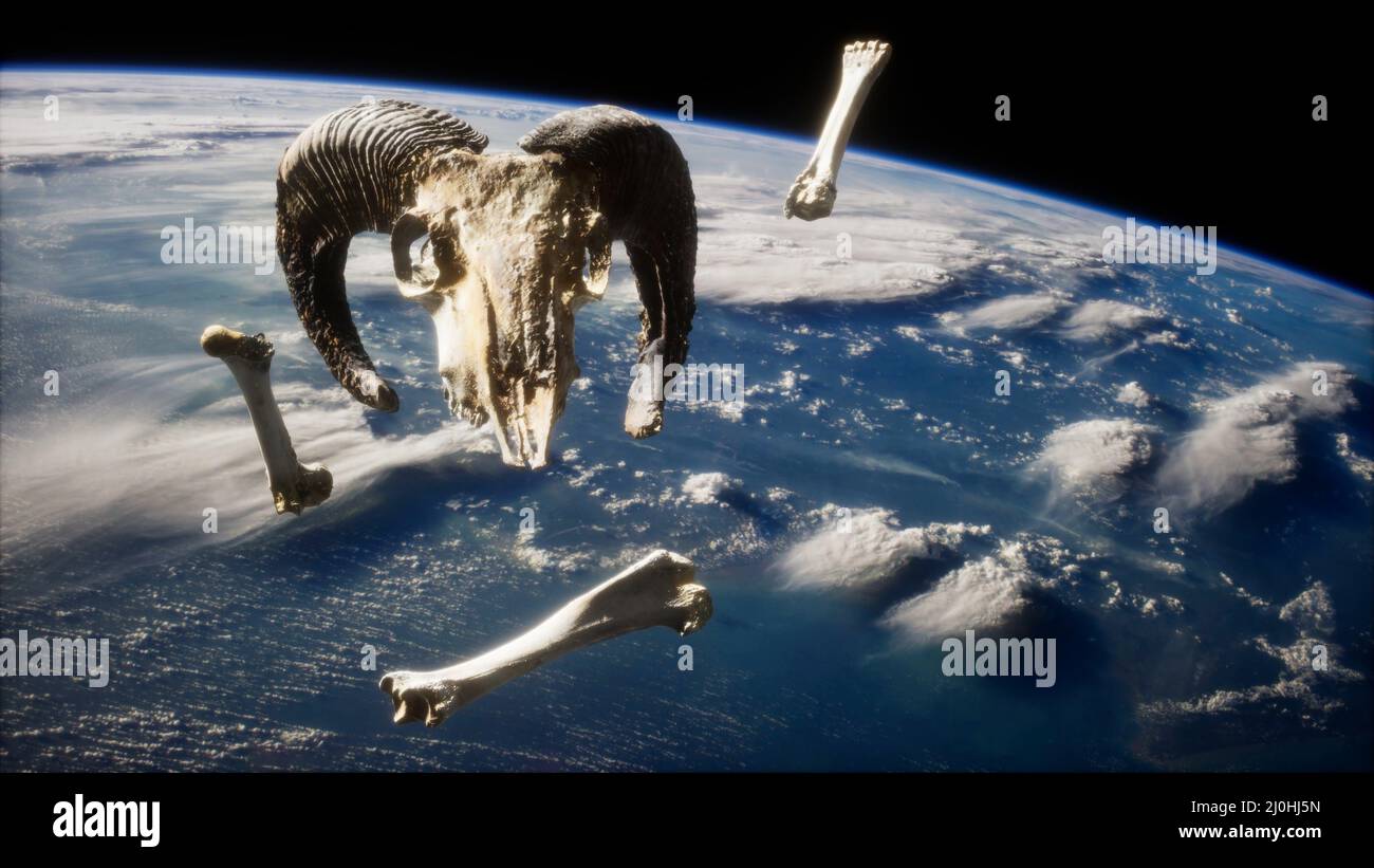 Rams skull with bones at Earth orbit Stock Photo - Alamy
