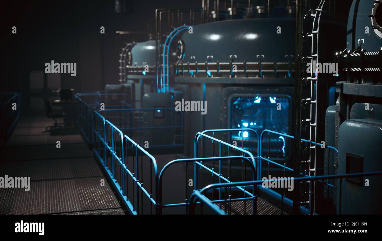 Futuristic cyberpunk power plant thermonuclear or nuclear reactor Stock ...