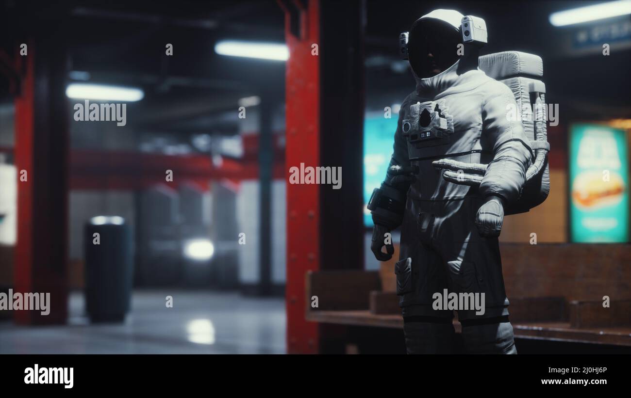 Astronaut at underground metro subway Stock Photo - Alamy