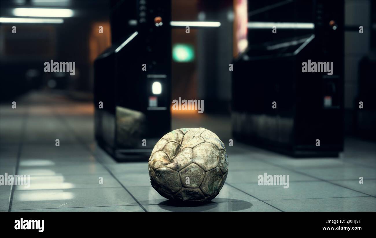 Old soccer ball in empty subway Stock Photo - Alamy