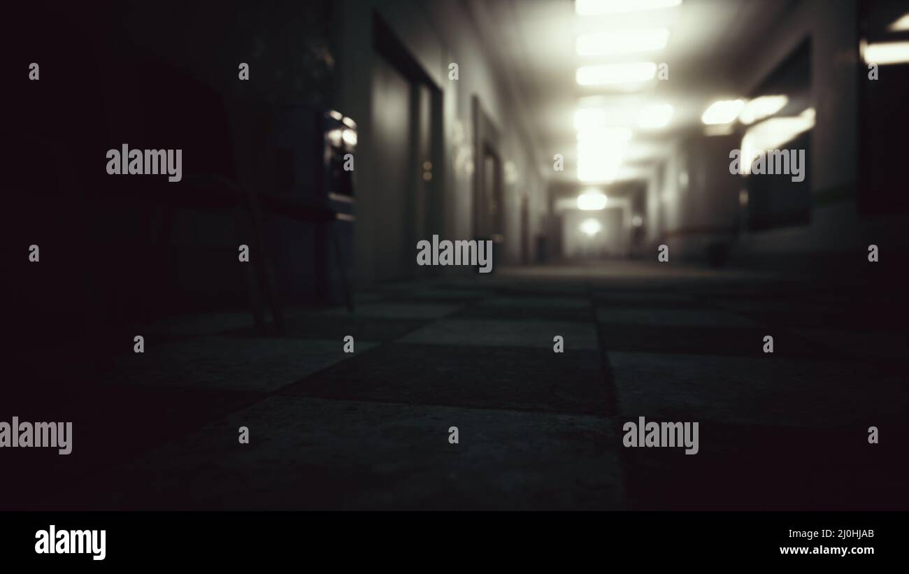 Empty dark hospital laboratory corridor Stock Photo - Alamy