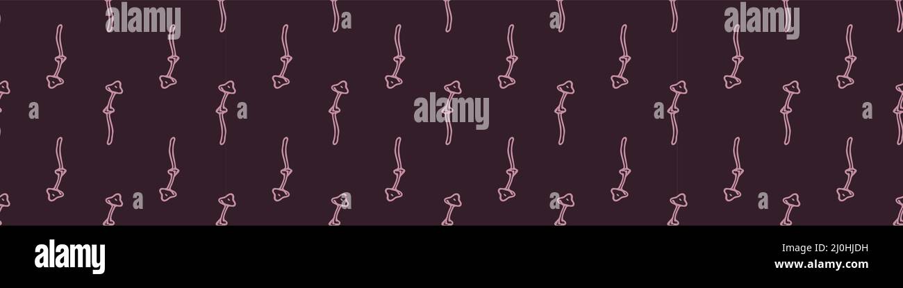 Hand drawn wild mushroom vector border. Seamless trendy purple biology ...