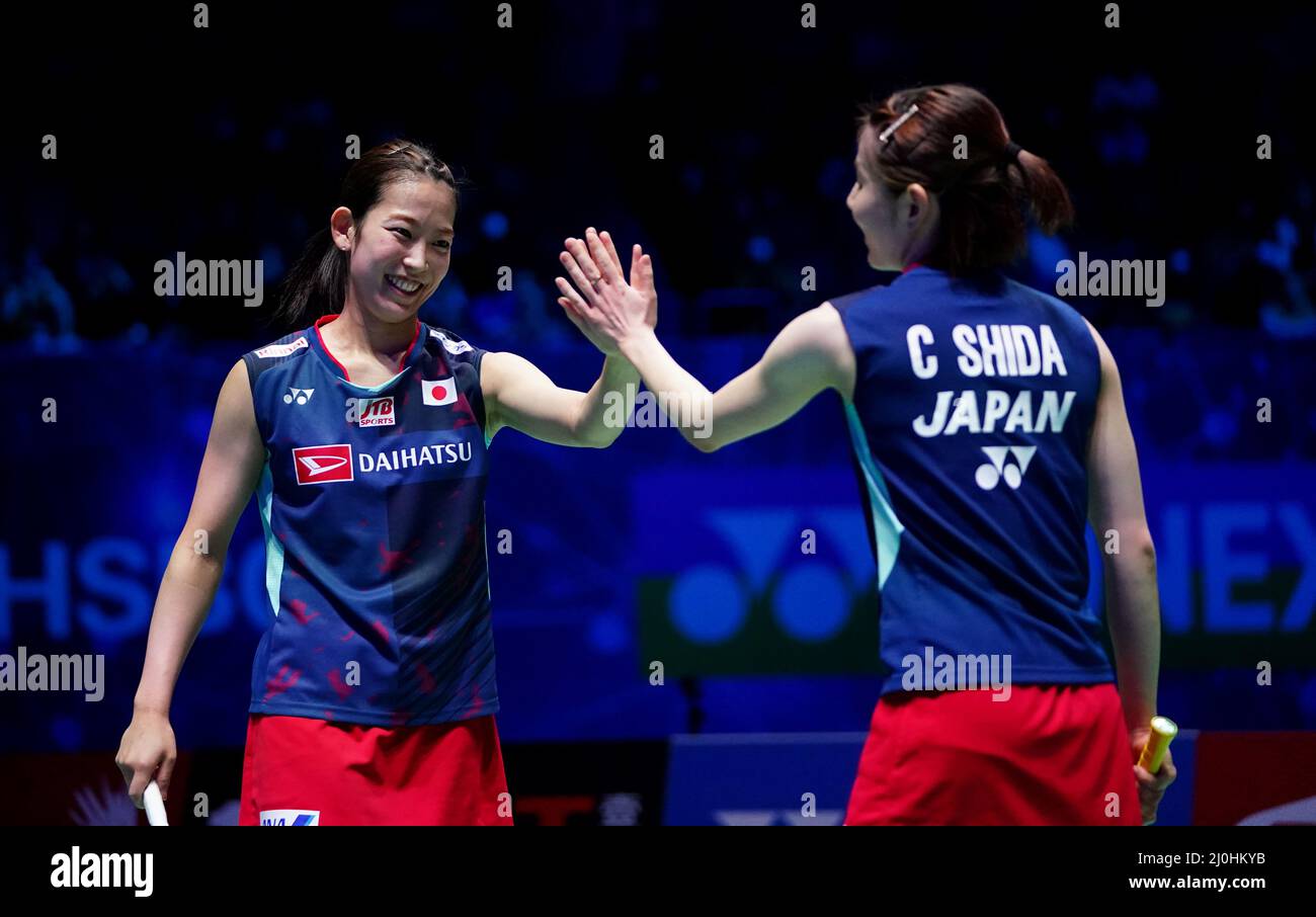Japan's Nami Matsuyama and Chiharu Shida in action against Korea's ...
