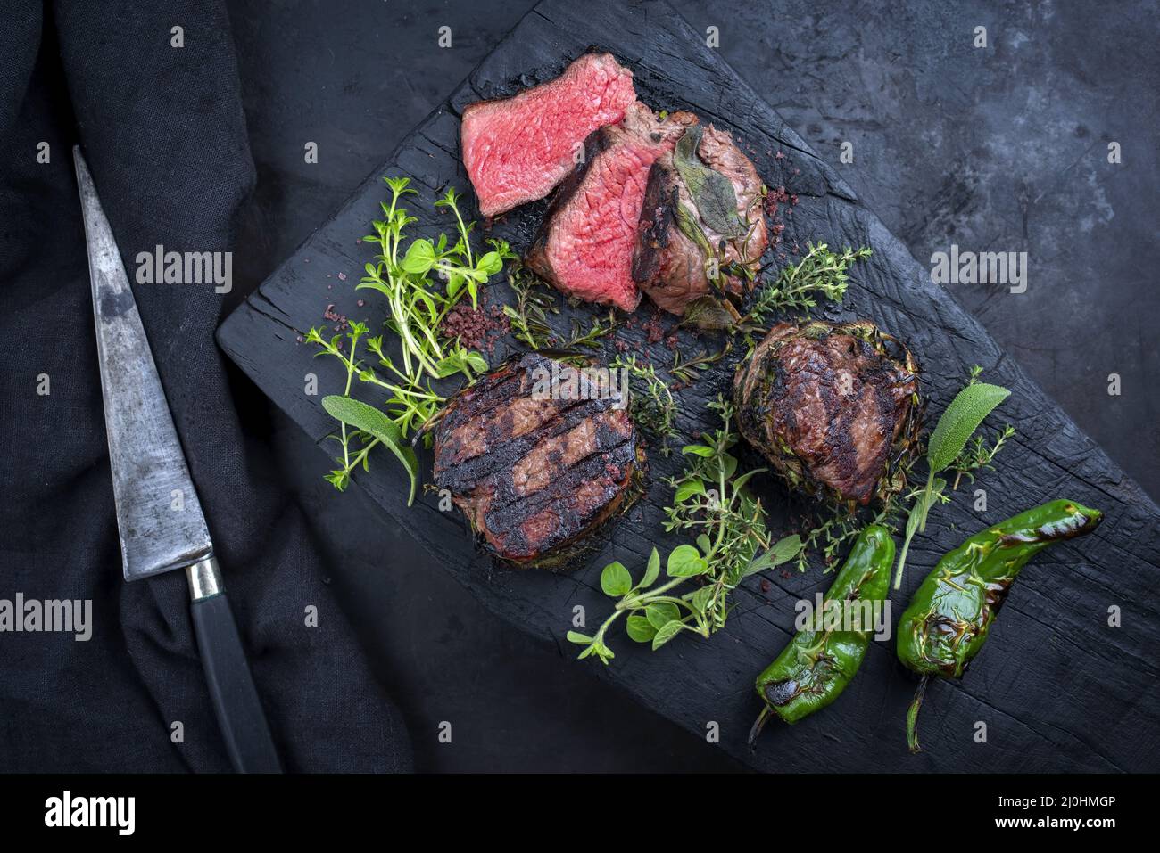 Traditional barbecue dry aged angus medaillon beef filet steak natural ...