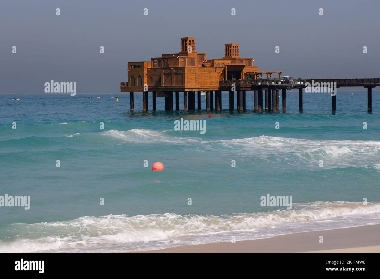 Pierchic restaurant as seen from Madinat Jumeirah beach in Dubai ...