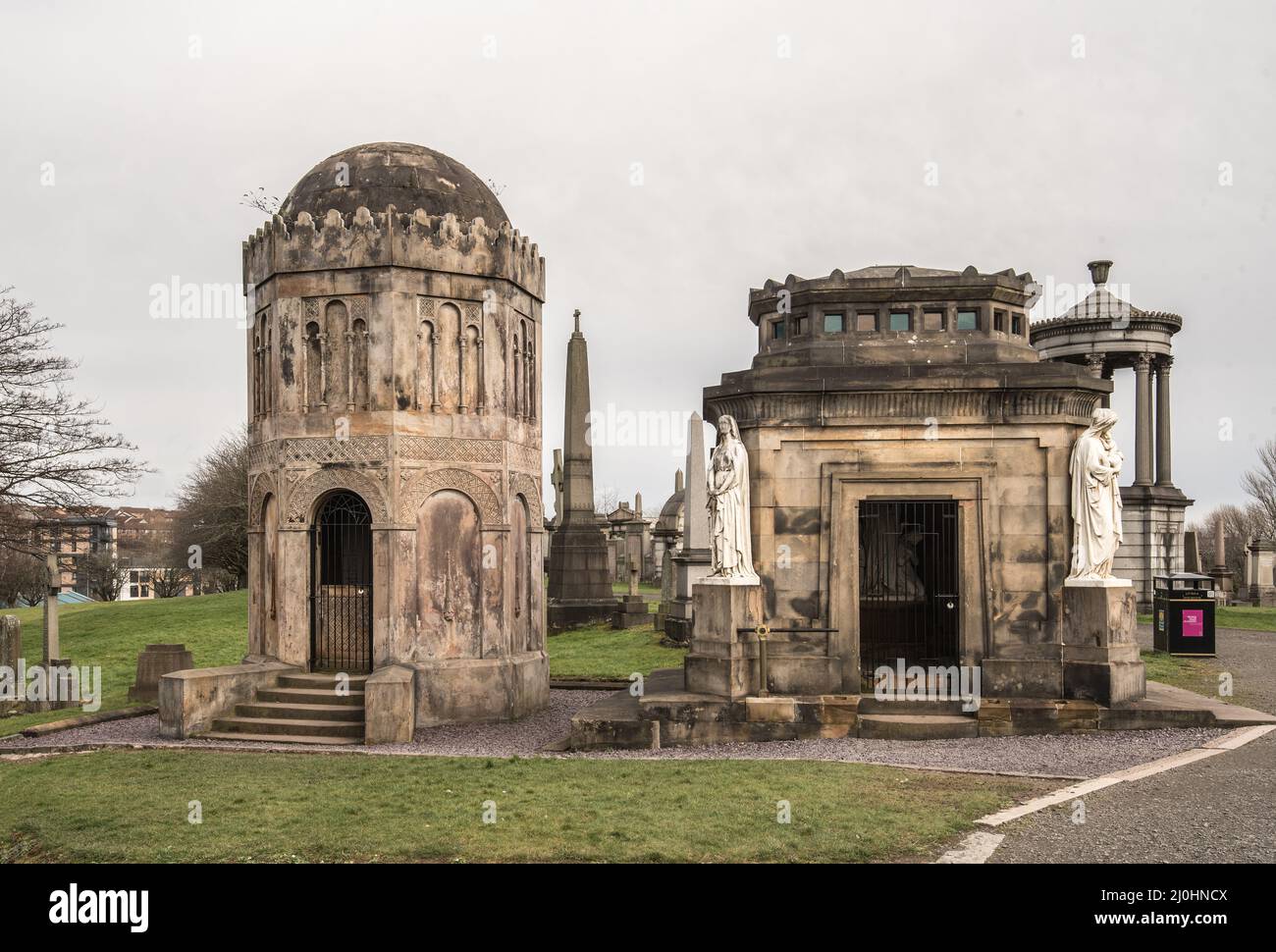 The Victorian Glasgow Necropolis burial ground. Monuments here designed ...