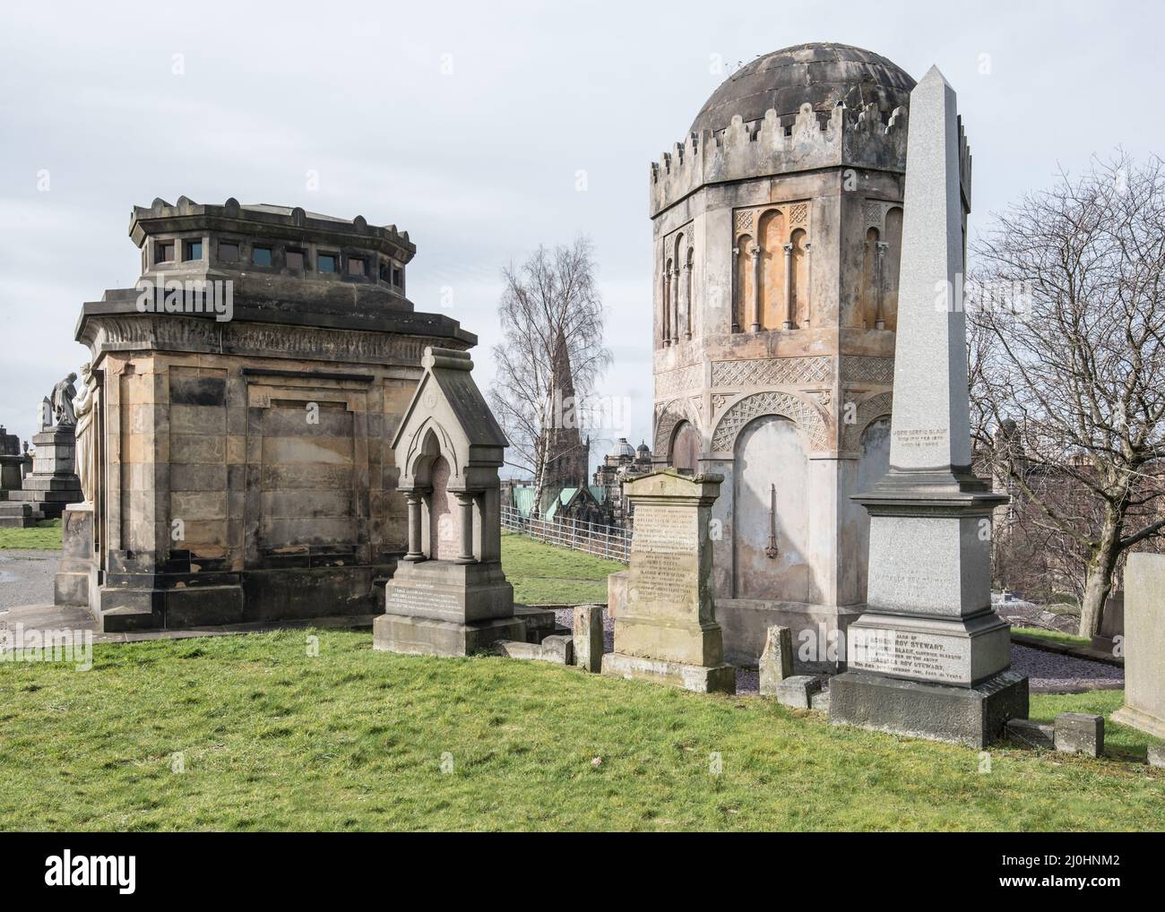 The Victorian Glasgow Necropolis burial ground. Monuments here designed ...