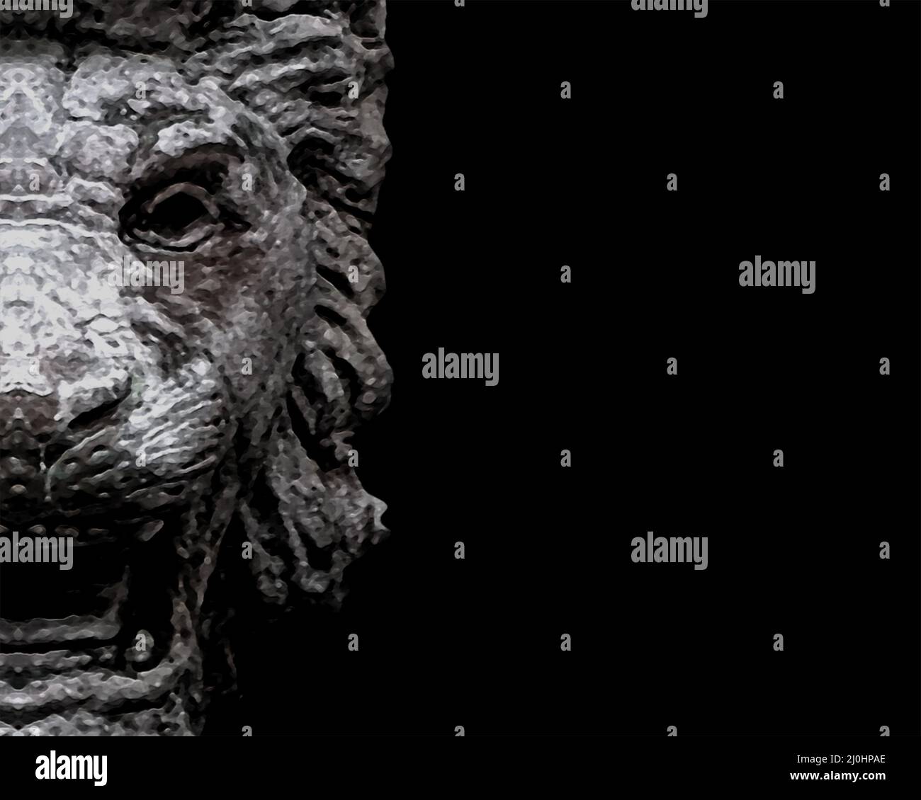 Creepy Lion Head Sculpture Over Black Stock Photo - Alamy