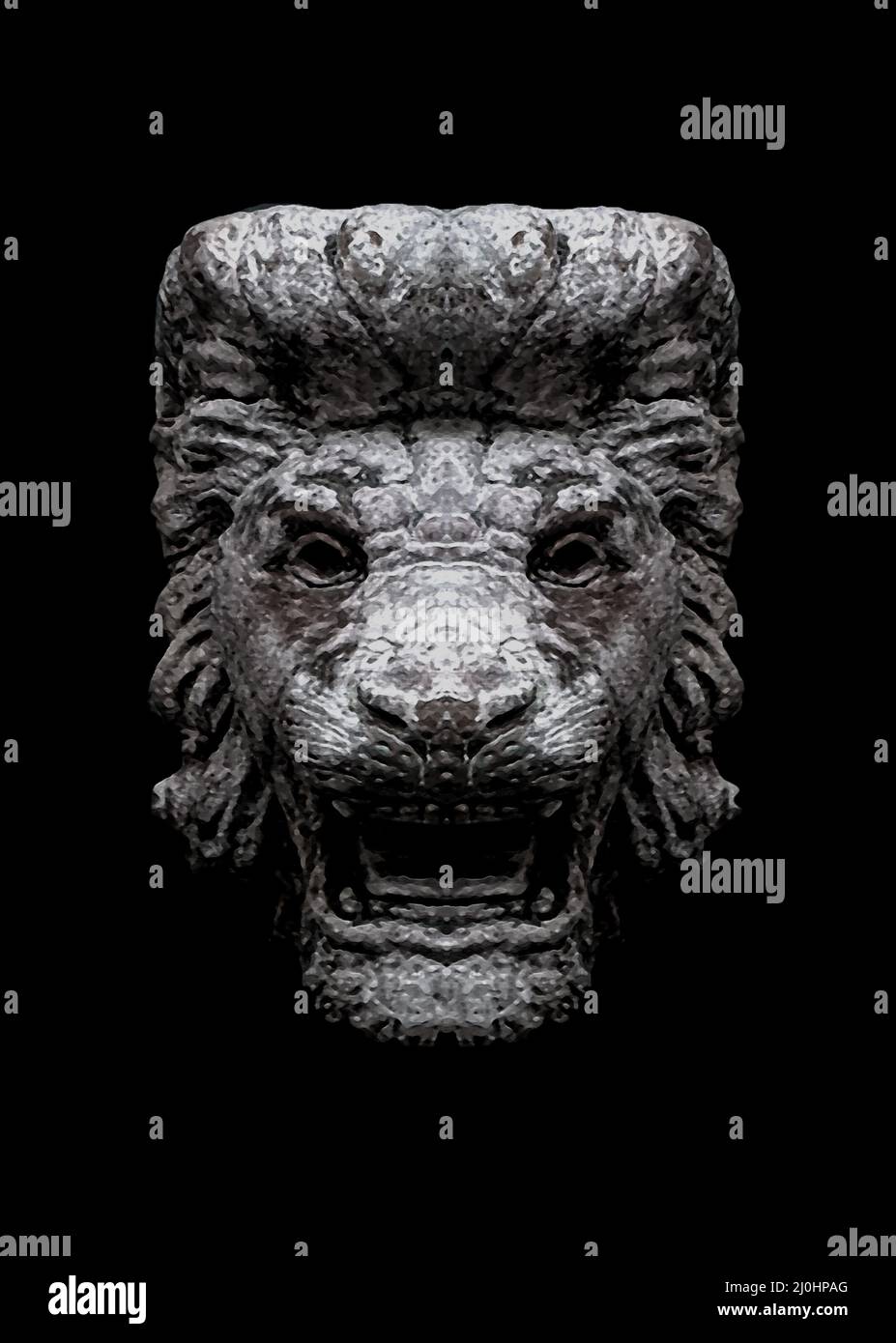 Creepy Lion Head Sculpture Over Black Stock Photo - Alamy