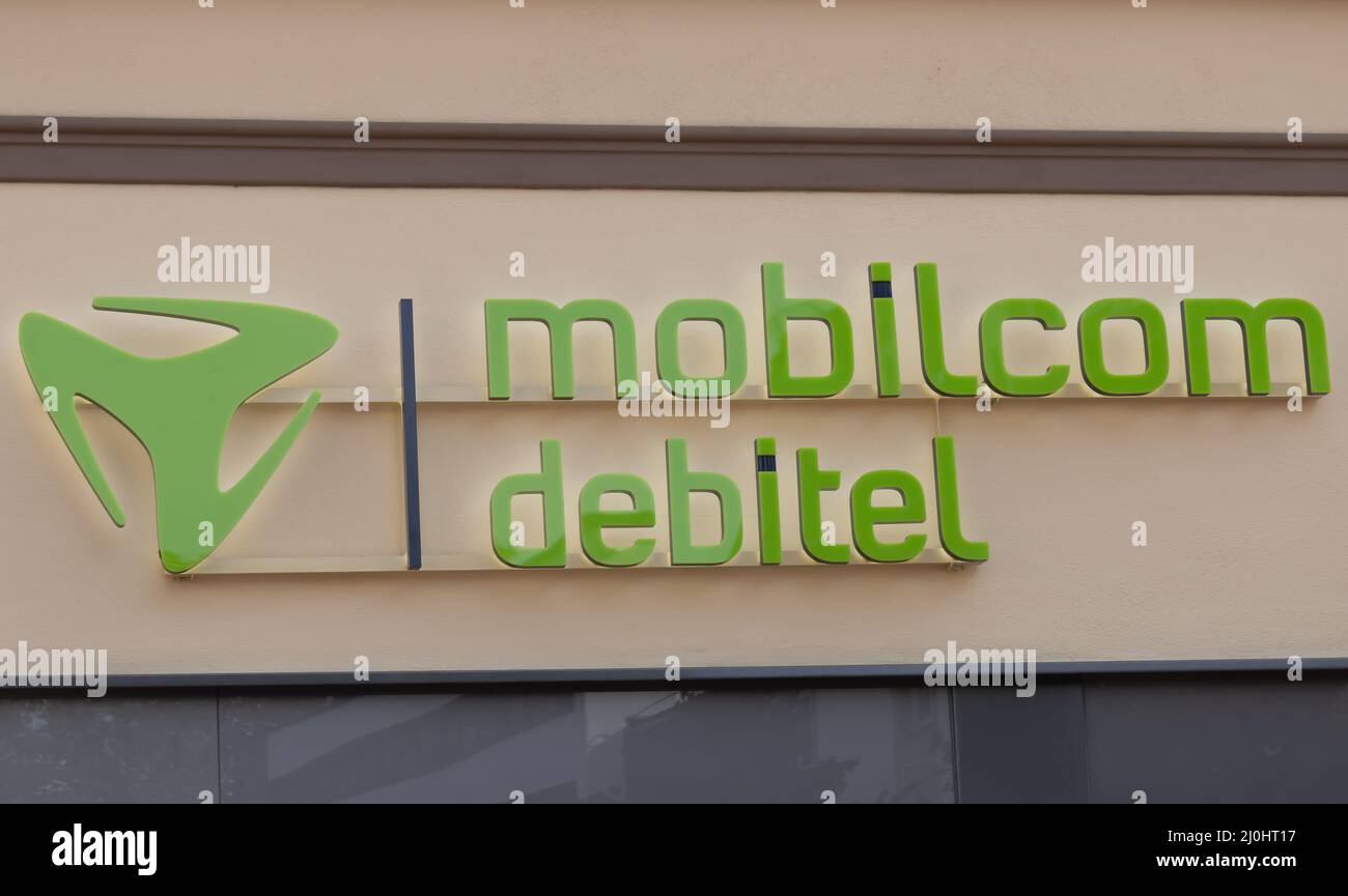GIESSEN, GERMANY - 2021-09-21: Mobilcom debitel signage at the facade of a shopping mall in ...