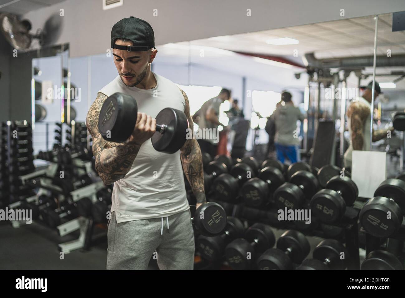 Handsome man doing a workout in the gym Stock Photo - Alamy