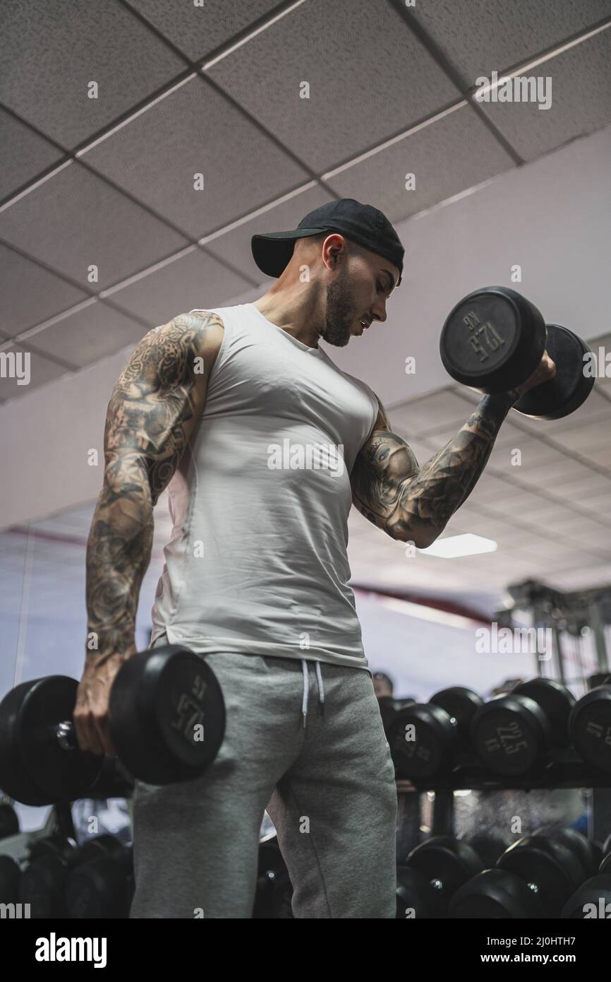 Handsome man doing a workout in the gym Stock Photo - Alamy