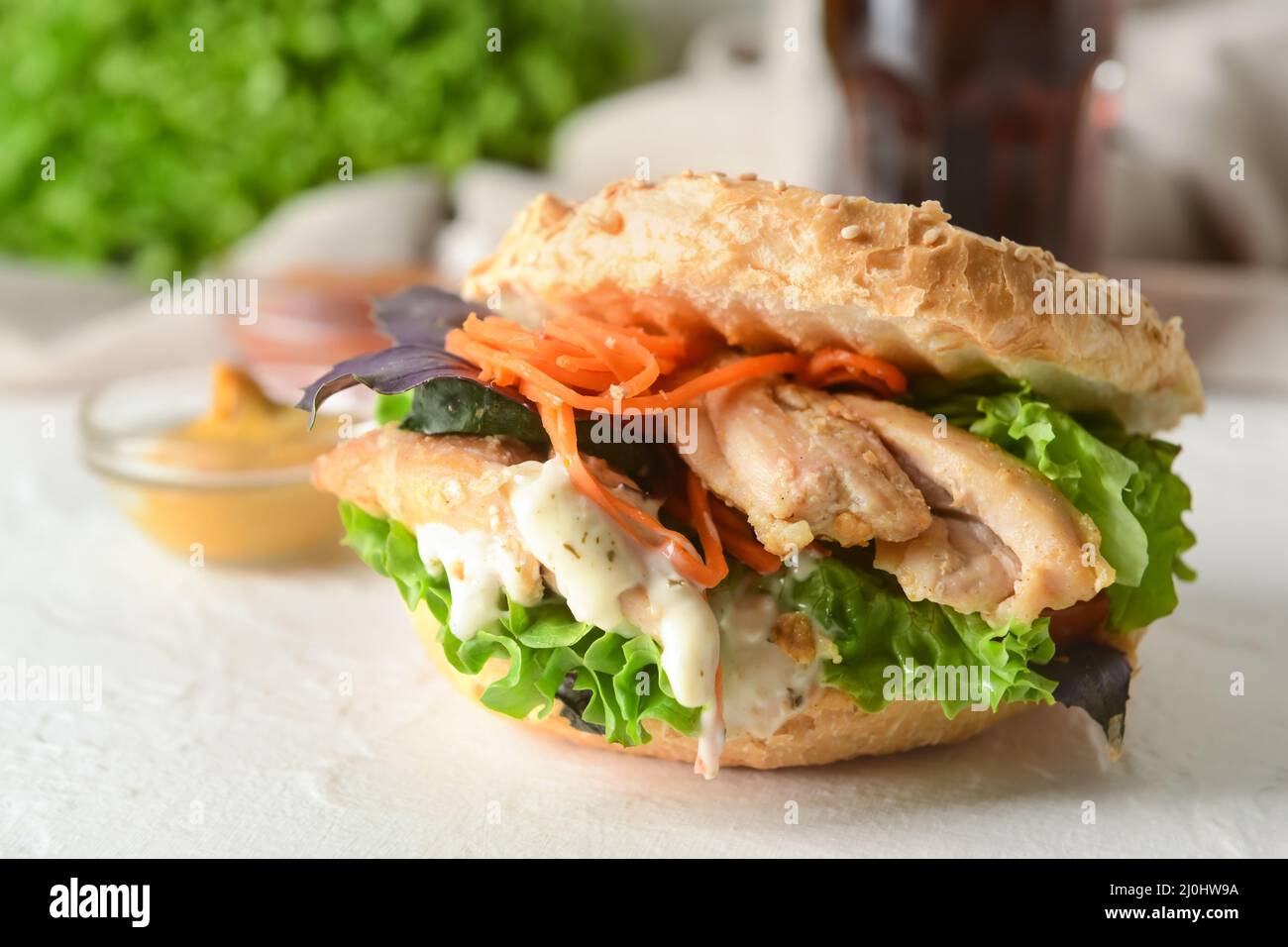 Fresh doner kebab in bun on white background Stock Photo - Alamy