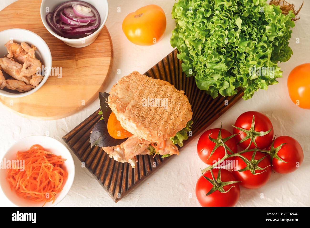 Fresh doner kebab in bun and ingredients on white background Stock ...