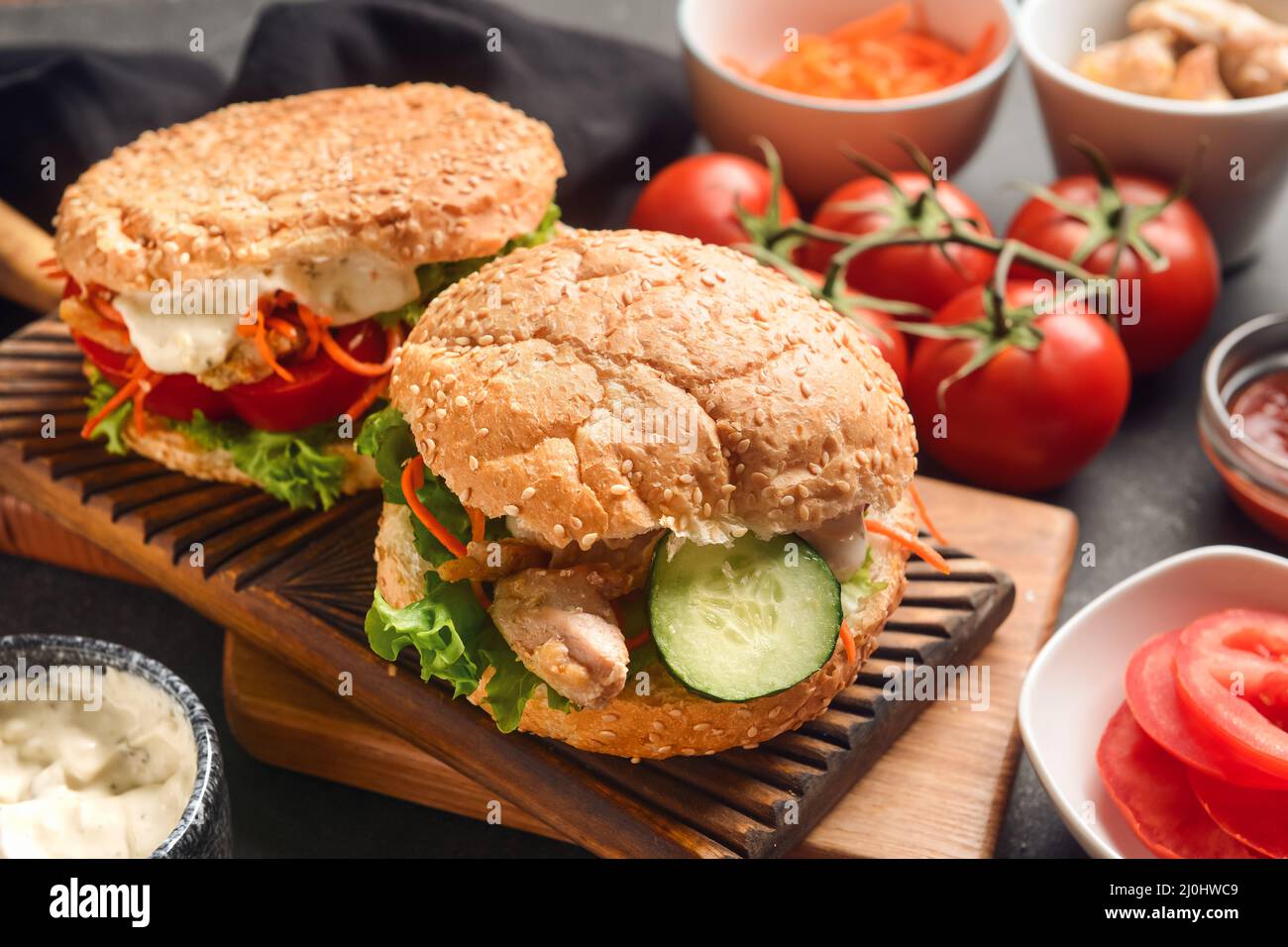 Fresh doner kebab in buns on table Stock Photo - Alamy