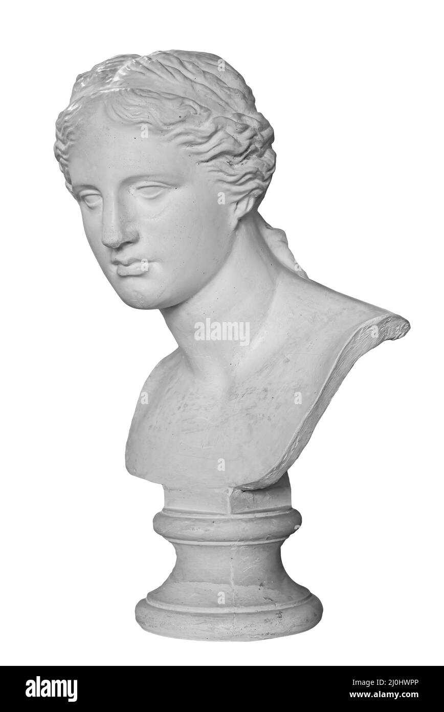 Gypsum copy of ancient statue Venus head isolated on white background ...