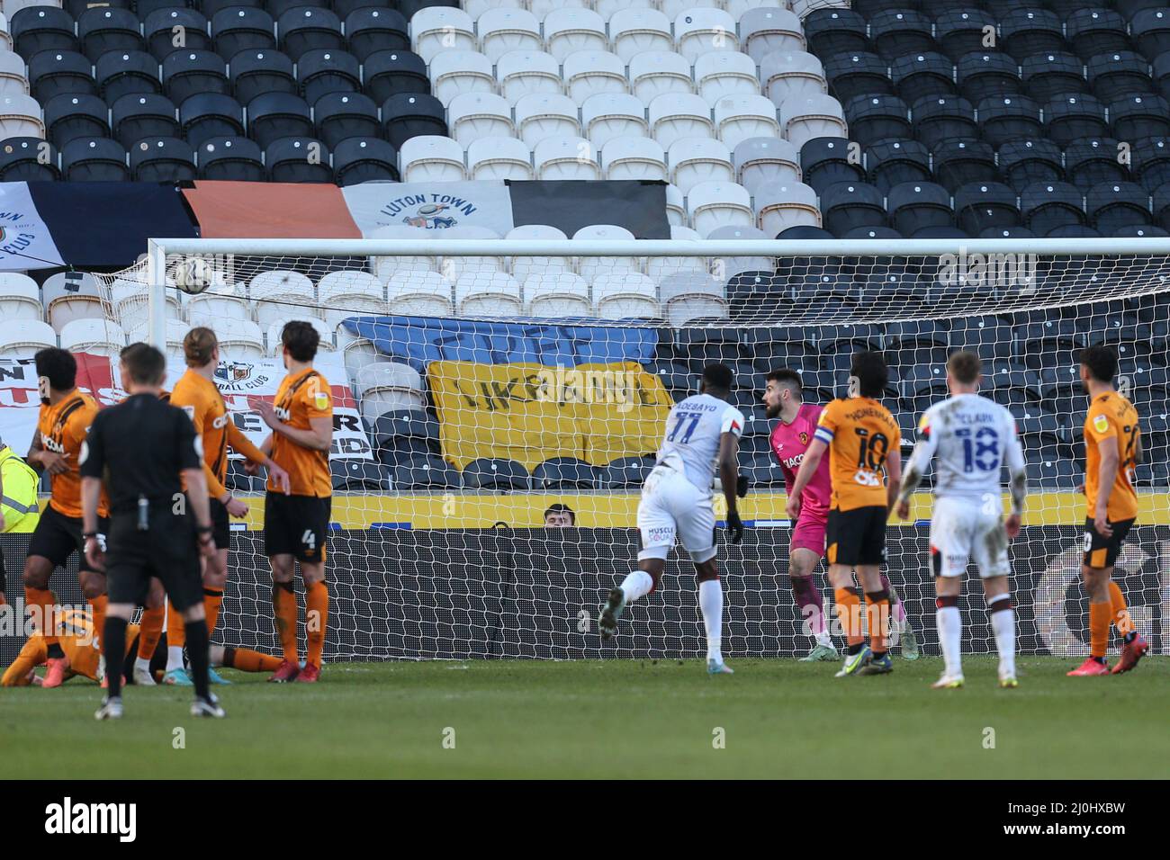 Matt Ingram #1 of Hull City watches the ball go in to the net in the ...