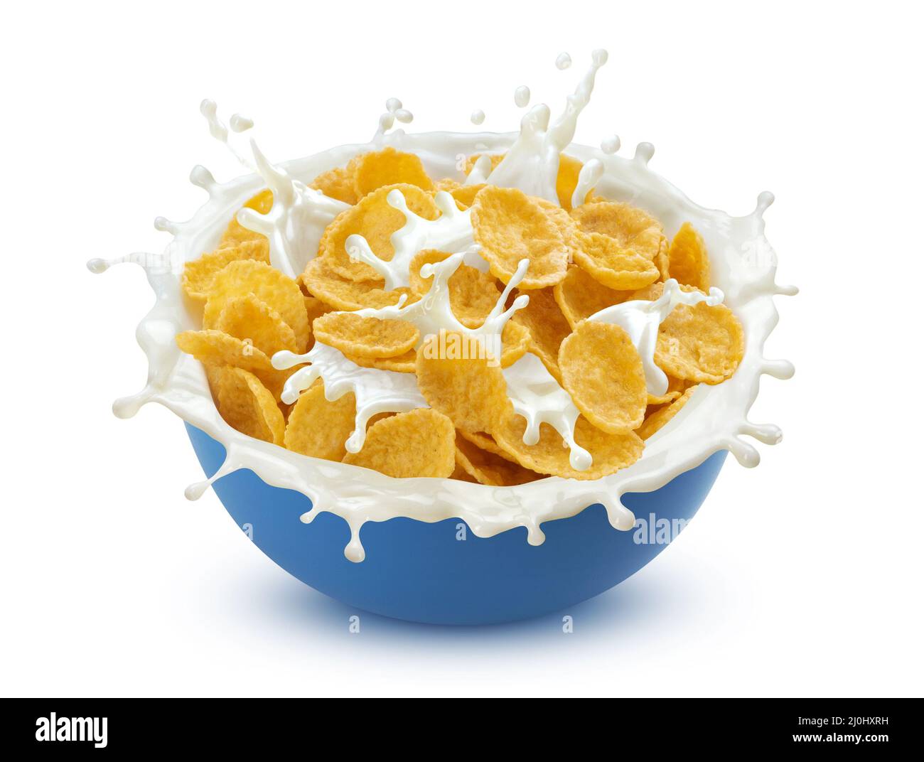 Corn flakes with milk splashes isolated on white background Stock Photo ...