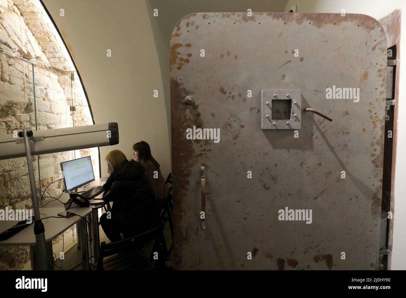 People stay at the City Museum basement which is used as an air-raid ...