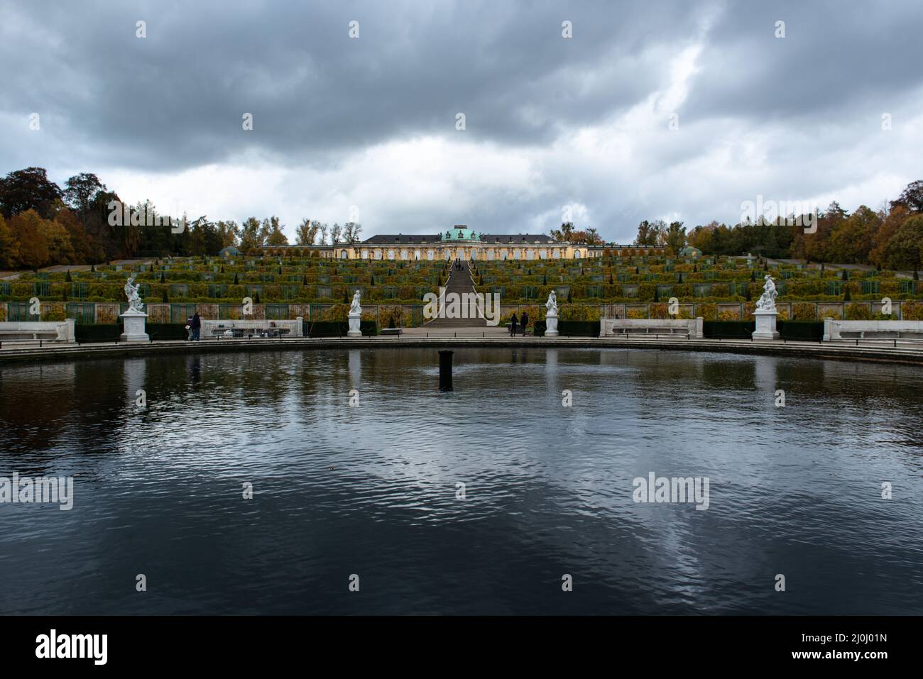 Sanssouci Palace with a pond and vineyard terraces Stock Photo - Alamy