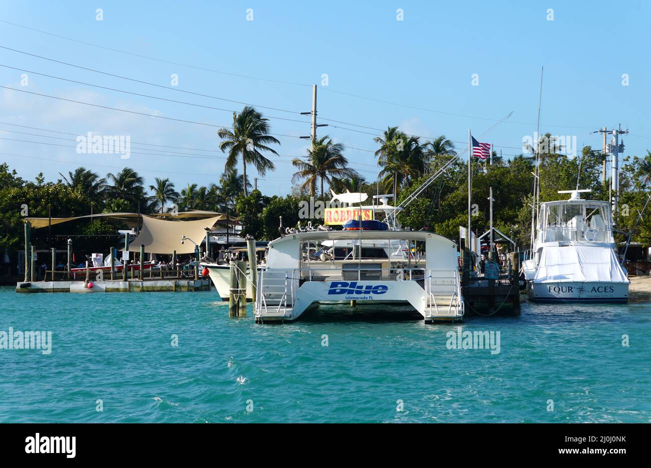 Islamorada, Florida, U.S.A - February 22, 2022 - The view of boat docks ...