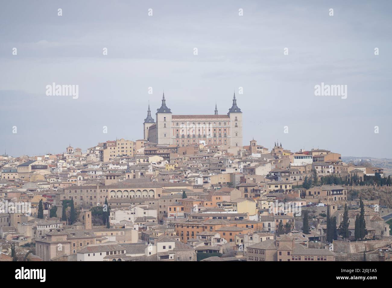 Toledo skyline with the Alcazar de Toledo building in Spain Stock Photo ...