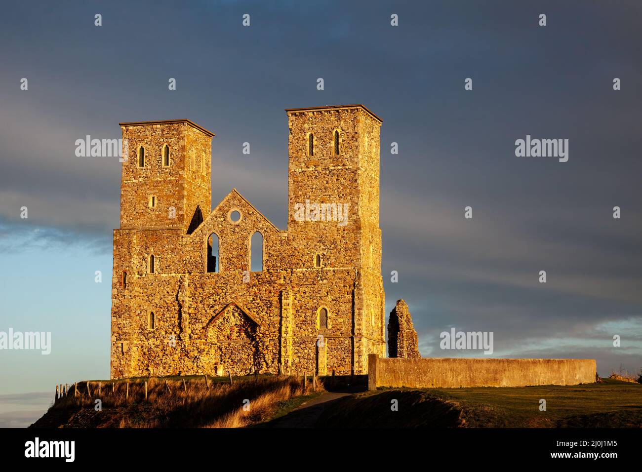 RECULVER, ENGLAND, UK - DECEMBER 10 : Remains of Reculver Church Towers ...