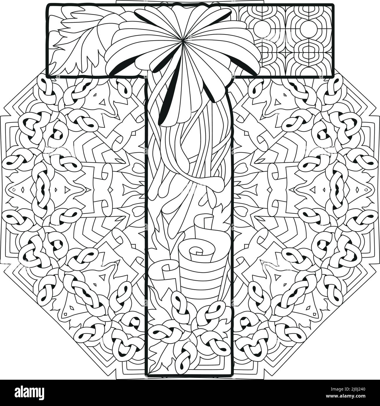 Zentangle stylized alphabet - letter T with mandala for coloring ...