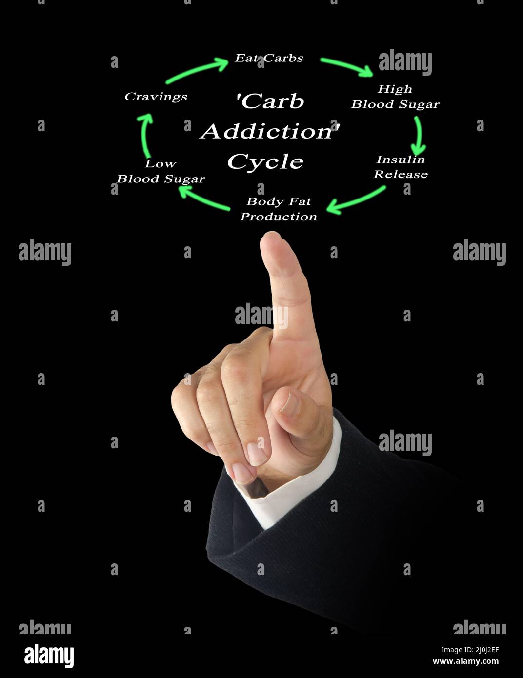 man presenting 'Carb Addiction' Cycle Stock Photo - Alamy