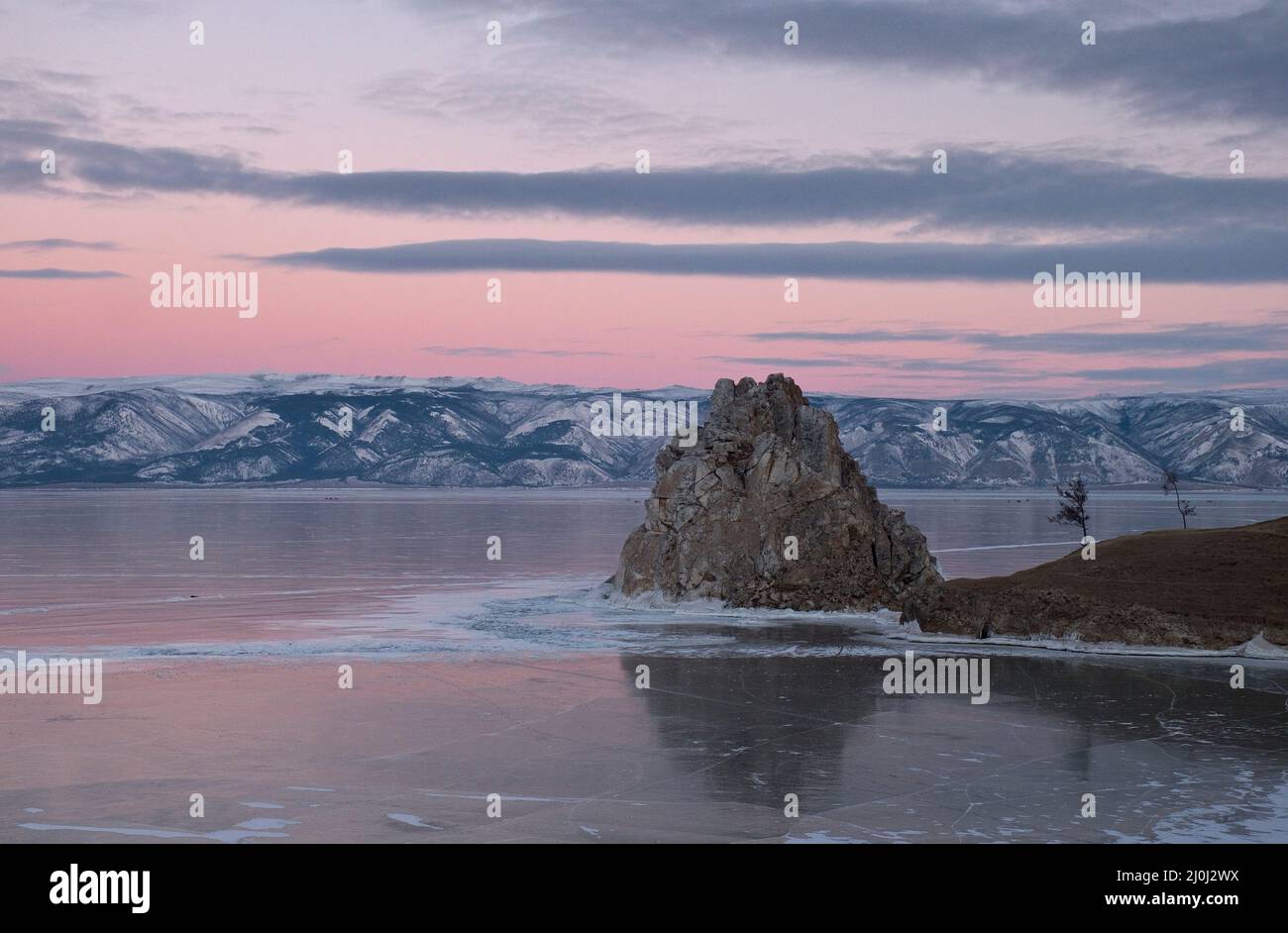 Shamanka cliff on Olkhon island, one of the main sights on lake Baikal ...