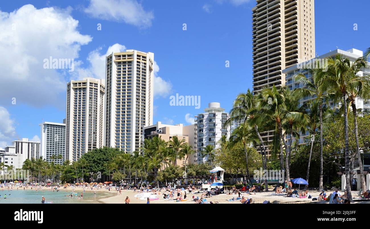 Panorama of Downtown Waikiki Beach on the Island Oahu, Honolulu, Hawaii ...